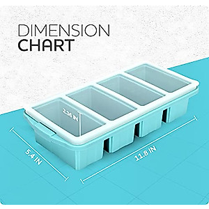 Large Ice Cube Freezing Tray - Soup Freezing Tray with Airtight Transparent Lid - 4Individual Compartments With Portion Scales - Storage For Broth, Sauces & Liquid Meal Prep - Oven & Dishwasher-Safe