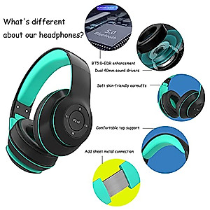 Kids Bluetooth Headphones, Over-Ear Bluetooth Wireless Wired 2-In-1 Headphones, Foldable Soft Earmuff Shocking Bass Noise Reduction with Mic Headsets for Girls Boys Learning Music Gaming (Black)