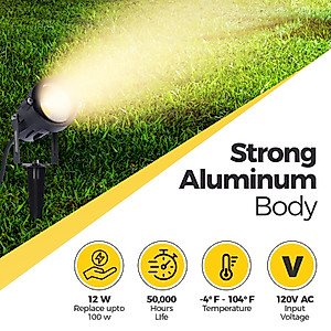 LCARED Outdoor Landscape Lighting 10W,120V AC,Warm White Waterproof LED Landscape Lights for Yard,Patio,Lawn, Wall, Flood,Driveway,Tree Lighting,Metal Ground Stake (2 Packs)