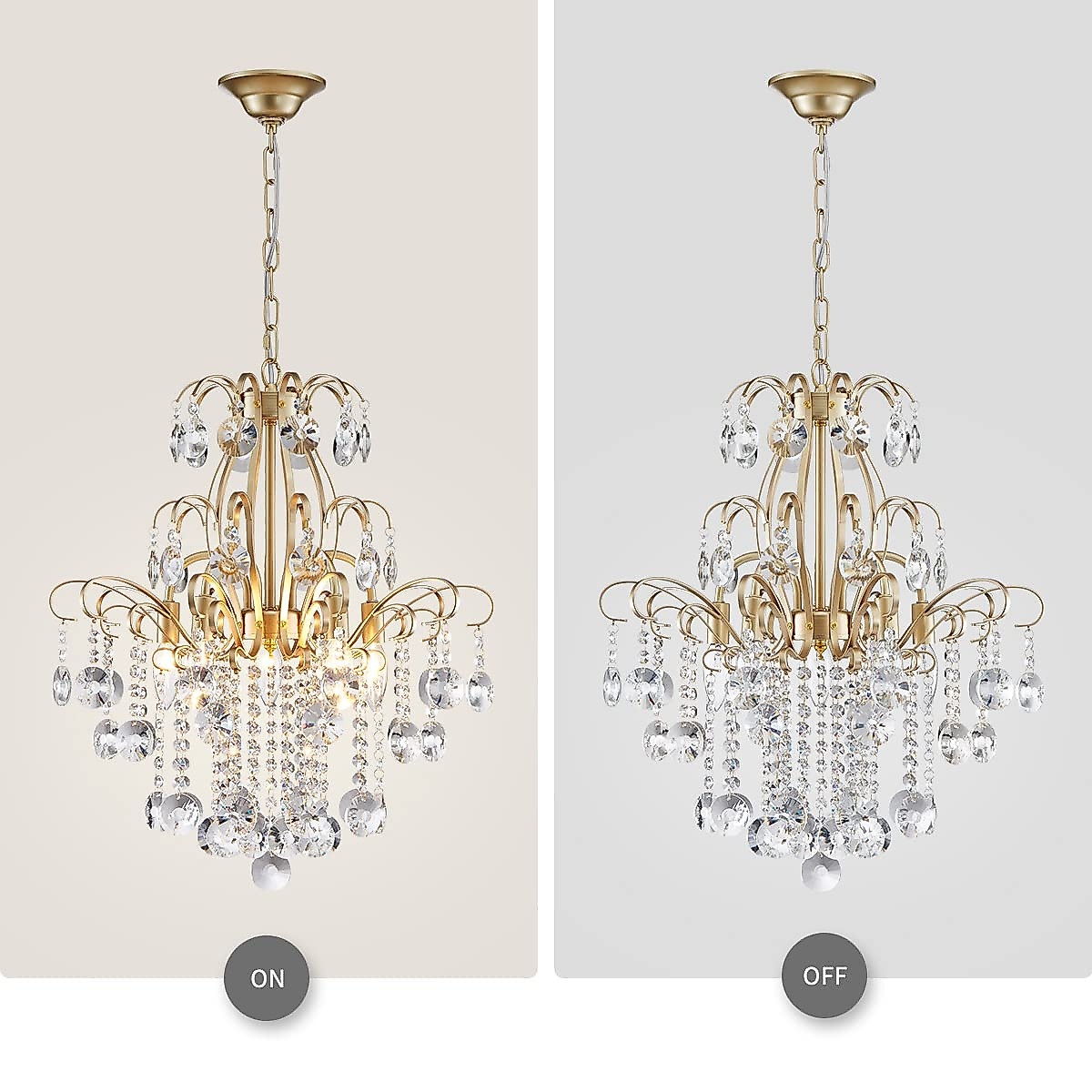 WUZUPS Crystal Chandelier 5-Light Pendant Ceiling Light Modern Lighting Fixture for Bedroom Hallway Bar Kitchen Bathroom, H 22.6'' x W 19.2'', E12 Base, Gold