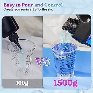 LET'S RESIN Upgraded 1500g Ultraviolet Epoxy Resin, Clear, Odorless & Low Shrinkage, Hard with Silicone Measuring Cups, UV Resin Kit for Jewelry, Craft Decoration