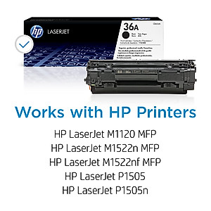 Original HP 36A Black Toner Cartridge Works with HP LaserJet M1120 MFP Series, HP LaserJet M1522 MFP Series, HP LaserJet P1505 Series CB436A