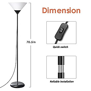 HakkaGrow Floor Lamp, Standing Tall Lamp, Pole Lamp with Bluetooth Mesh RGBW LED Bulb and Remote Control for Bedroom, Living Room, Office, Dimmable Torchiere Decor Floor Lamps