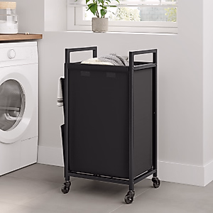 WOWLIVE Rolling Laundry Hamper with Lid,Large Laundry Basket Organizer with Wheels,Iron-Made 100L Laundry Sorter with Removable Bag,Tall Dirty Clothes Hamper Dorm Room Storage for Bedroom (Black)