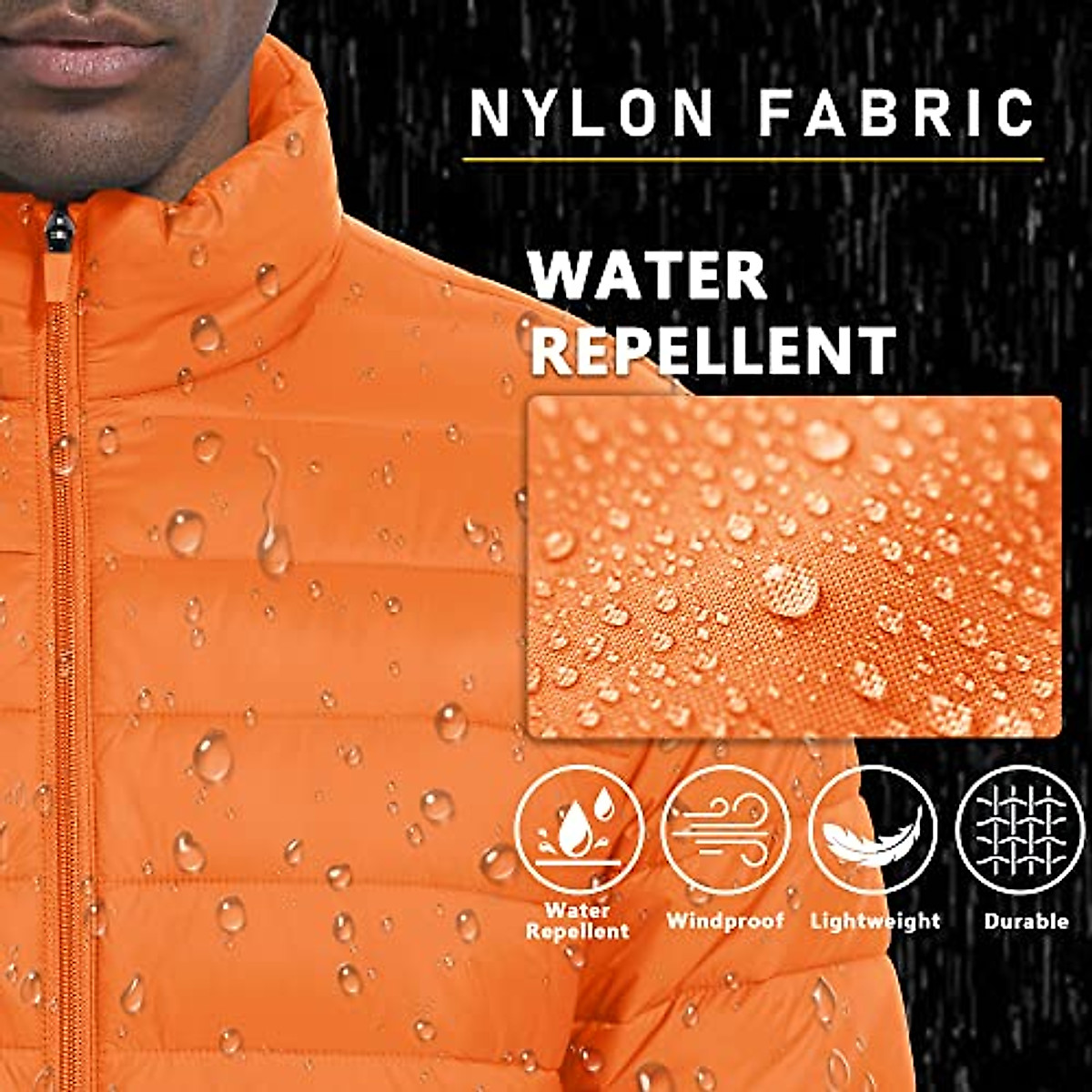 MAGCOMSEN Puffer Jacket Men Packable Down Jacket Lightweight Winter Coats Waterproof Insulated Jacket Orange M