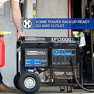 DuroMax XP13000X 13,000-Watt/10,500-Watt 500cc Electric Start Gas Powered Portable Generator w/ CO Alert, Black/Blue