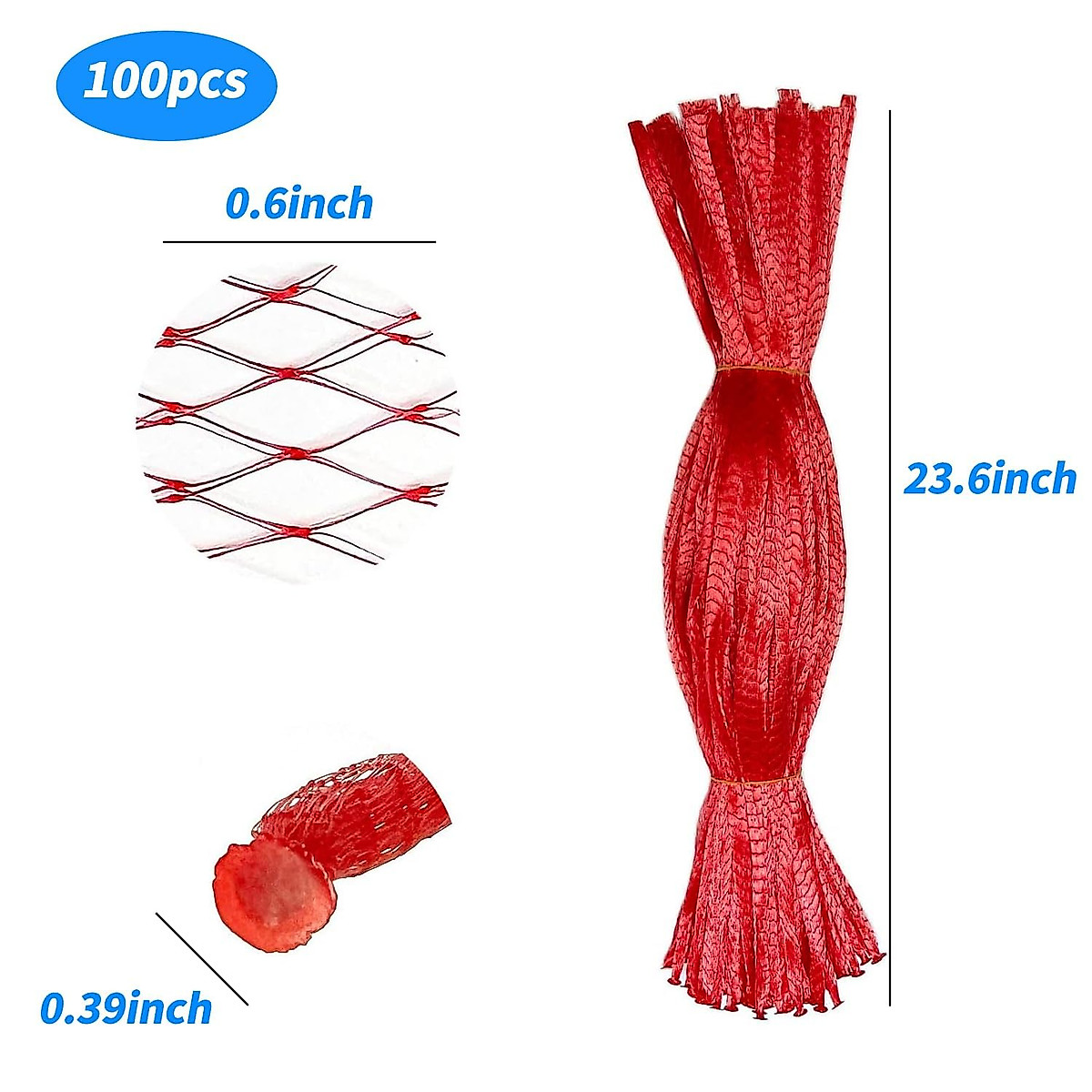 Generic 100-Pack Reusable Red Nylon Mesh Net Produce Bags, 23.6in Long, Holds up to 11lbs - Durable, Ideal for Fruits, Vegetables, Fish, Shrimp, Crabs & More, BD-012