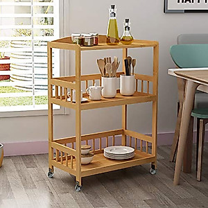 DlandHome 3-Tier Storage Shelf Unit On Wheels, Bamboo Storage Utility Cart for Kitchen/Warehouse, ZC-05 1 Pack