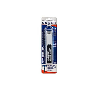 Unger 987300, 12 inch Professional 4" All-Purpose Scraper Replacement Blades (10 pack), Window, Glass, & Floor Scraper, Adhesive, Paint, Sticker, and Gum Removal, Dual-Sided, 10 Count