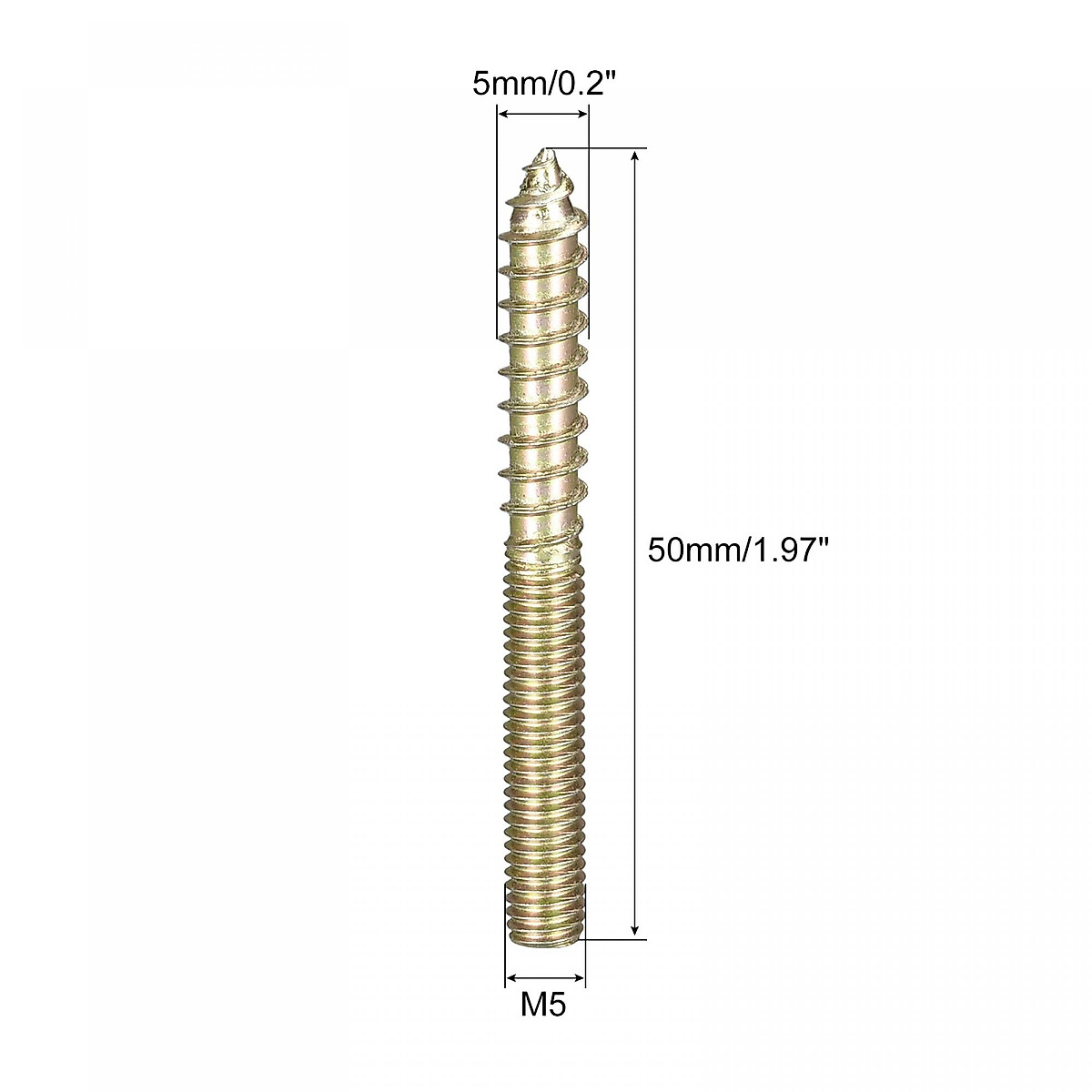 uxcell M5x50mm Hanger Bolts, 20pcs Double Ended Thread Dowel Screws for Wood Furniture