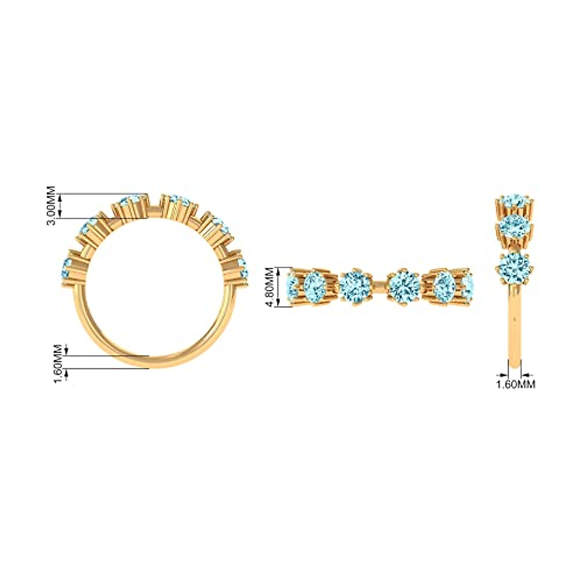 Natural and Certified Aquamarine Wedding Anniversary Ring, AAA Quality, Stackable Ring for Women - March Birthstone, 14K Rose Gold, Size:US 9.00