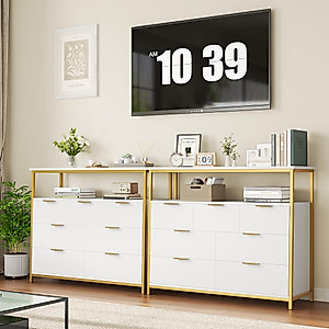 FACBOTALL Modern 7 Drawer Dresser, White Dresser with Metal Handles, White and Gold Dresser, Tall Dresser Chest of Drawers, Large Capacity Chest Storage Organizer for Living Room, Entryway, White.