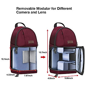 MOSISO Camera Sling Bag, DSLR/SLR/Mirrorless Camera Backpack Case Shockproof Photography Backpack with Tripod Holder & Removable Modular Inserts Compatible with Canon/Nikon/Sony/Fuji, Wine Red