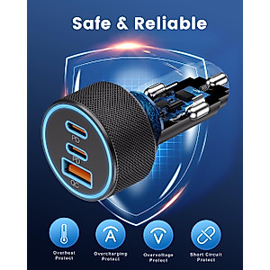 USB C Car Charger, 3-Port 67W Dual USB-C & USB-A Car Power Adapter PD/QC Fast Charging Cigarette Lighter for iPhone 16/15/14/13/12/11/Pro Max, iPad, Samsung Galaxy S25 S24/S23/S22/S21, Pixel, Android