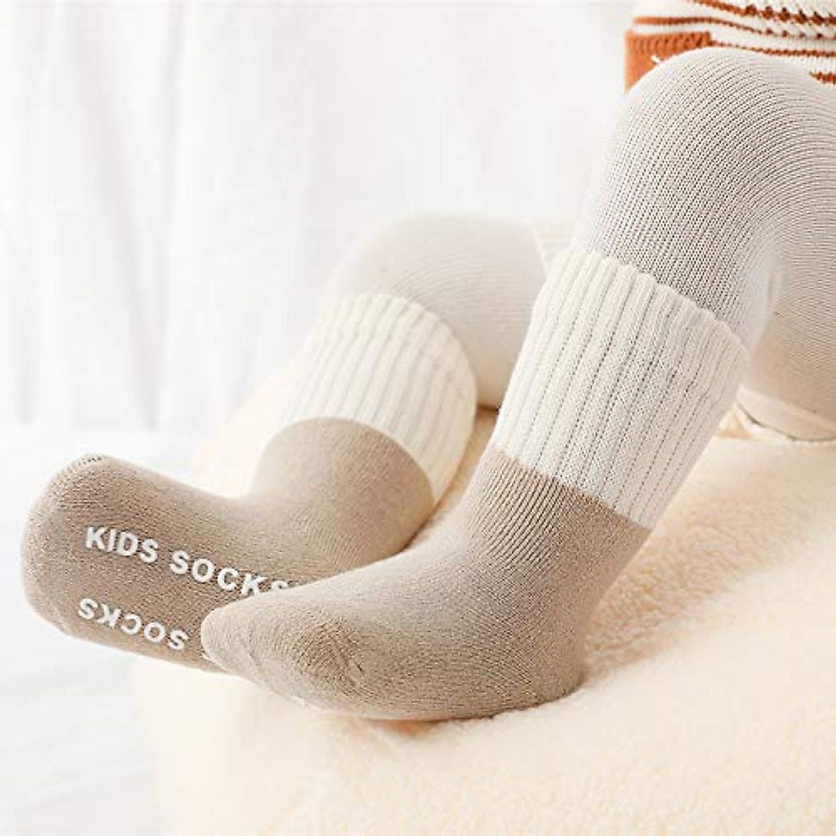 Belsmi 6 Pack Baby Socks Aniti Slip Non Skid Long Socks Toddler Newborn Infant Thick Warm Winter Sock (Thick Terry C, S (6-12 Months))