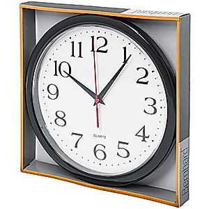 Bernhard Products Black Wall Clock Silent Non Ticking 10 Inch Quality Quartz Battery Operated Round Easy to Read Home/Office/Kitchen/Classroom/School Clock Sweep Movement