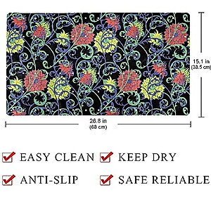 Bath Tub Shower Mat - Anti-Slip PVC Material 15.1x26.8 in, Gentle Cushioning Quick Drying Suction Cups Reliable Solution - Vintage Chrysanthemum Pattern Non-Slip Floor Mat
