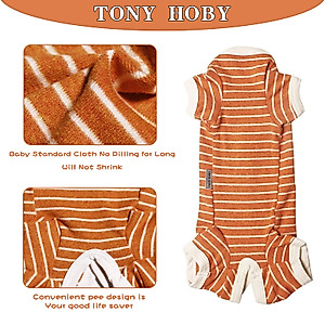TONY HOBY Female Pet Dog Pajamas Stripes 4 Legged Dog pjs Jumpsuit Soft Cotton Dog Clothes (XL，Orange+White-Girls)