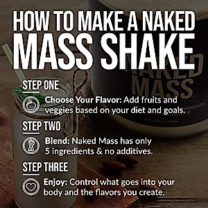 Vanilla Naked Mass - All Natural Weight Gainer Protein Powder - 8lb Bulk, GMO Free, Gluten Free & Soy Free. No Artificial Ingredients - 1,260 Calories - 11 Servings