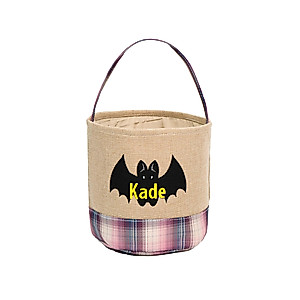 MT WORLD Personalized Halloween Bucket Pumpkin Pail Canvas Candy Bucket Large Reusable Trick or Treat Tote Bags for Girls Boys Halloween Cookies Gifts (Pumpkin)