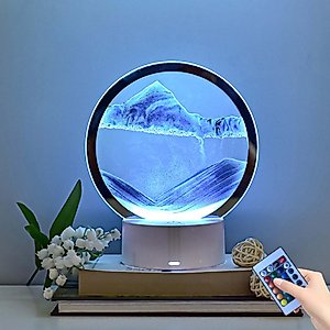 15ML USB Quicksand Table Lamp, Three-Dimensional Sand Painting Table Lamp, Mobile Hourglass Decorative Ambient Light, Living Room Bedroom Quicksand Table Lamp, Home Decoration, Gifts (Blue)