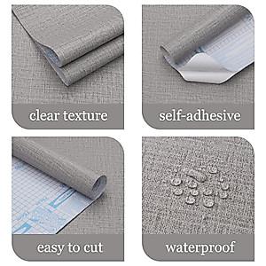 Guvana 15.7"×118" Peel and Stick Wallpaper Grasscloth Wallpaper Textured Grey Self Adhesive Removable Wall Paper for Bedroom Living Room Gray Linen Grass Cloth Contact Paper for Cabinets Decor Vinyl