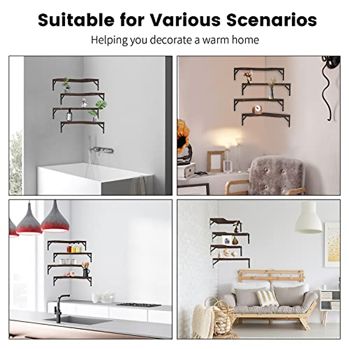 Gonghraoe Corner Floating Shelf, Rustic Wall Mounted Shelves Set of 4, Shelves for Wall Storage, Photo Picture Ledge, Display Ledges, Kitchen Spice Rack, Hanging Shelf Organizer