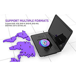 17.5" Portable DVD Player with 15.6" Large HD Screen, 6 Hours Rechargeable Battery, Support USB/SD Card/Sync TV and Multiple Disc Formats, High Volume Speaker,Black+ Purple