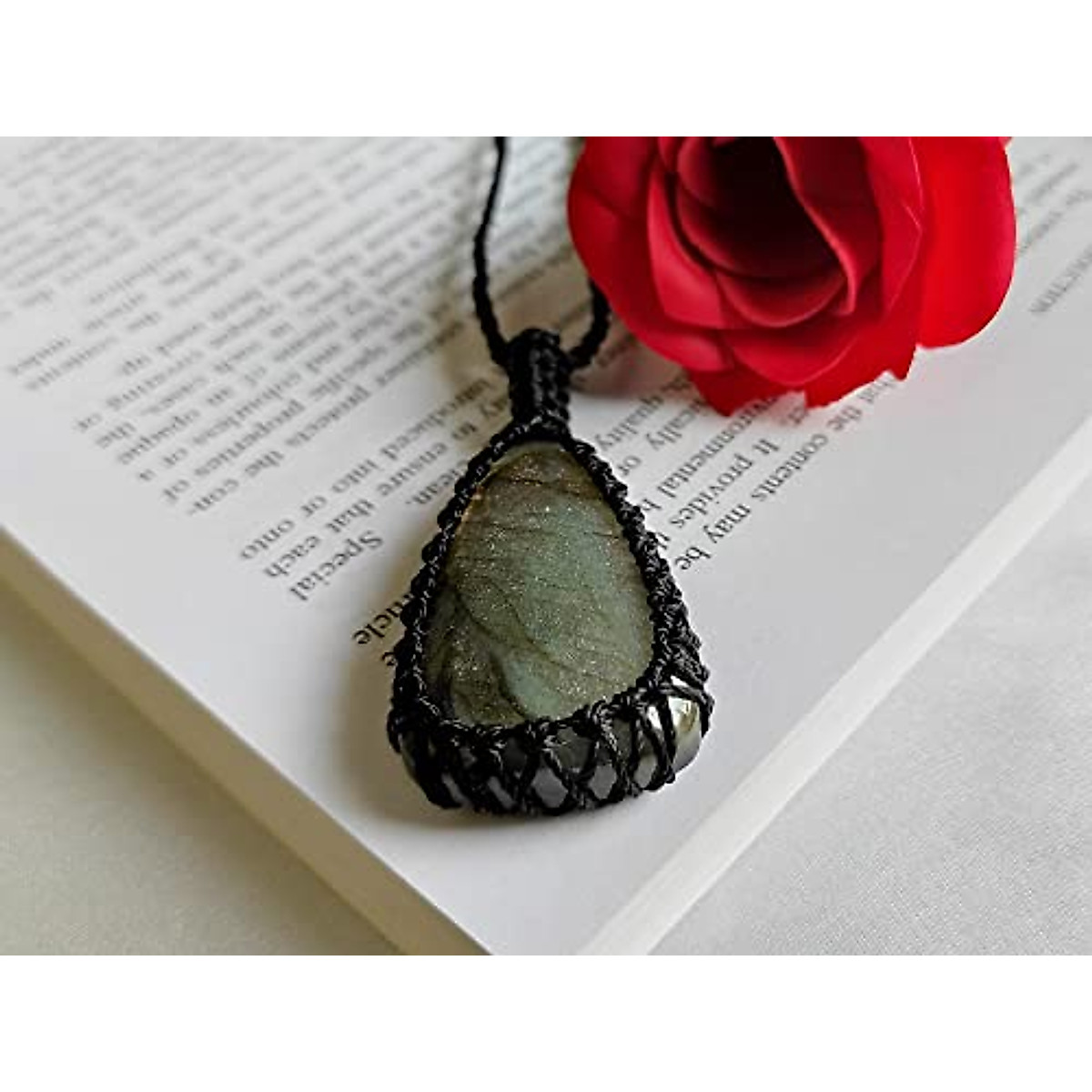 Natural Labradorite Macrame Pendant, Cord Wrapped Macrame Pendant, Bohemian Jewelry, Hand Wrapped Pendant