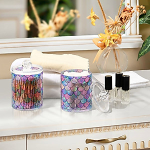 MNSRUU 2 Pack Qtip Holder Organizer Dispenser Colorful Mermaid Scales Bathroom Storage Canister Cotton Ball Holder Bathroom Containers for Cotton Swabs/Pads/Floss
