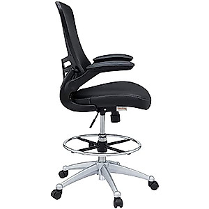 Modway Attainment Vinyl Drafting Chair - Drafting Stool With Flip-Up Arm in Black