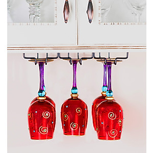 Wine Glass Rack - Under Cabinet Stemware Wine Glass Holder Durable Glasses Storage Hanger Metal Organizer for Bar Kitchen UPGRADED DESIGN Black (3 Rows)