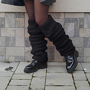 Womens Wool Knit Knee Leg Warmers Y2K Kawaii Thigh High Calf Boot Cuffs Winter Goth Stacked Crochet Loose Tube Long Stocking