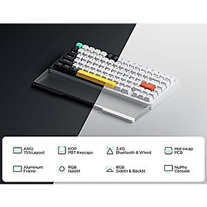 nuphy Halo75 Mechanical Gaming Keyboard, 75% RGB Hot-swap Wireless Keyboard, Supports Bluetooth、2.4G and Wired Connection，Compatible with Mac and Windows-White(Baby Kangaroo)