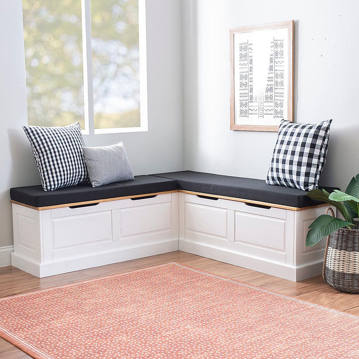 Linon Natural and White 2 Tone Backless Corner Breakfast, Table is NOT Included Harris Nook