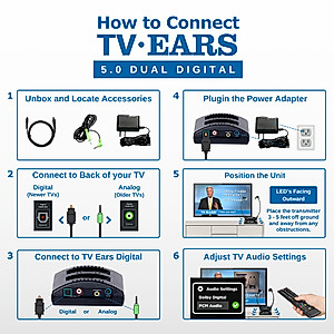 TV Ears Dual Digital Wireless Headset System - Use 2 Headsets at same time w/ Different Volume, Supports All TVs, Ideal for Seniors & Hearing Impaired, Infrared, Plug N' Play - Dr Recommended - 11841