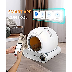 Self-Cleaning Cat Litter Box, Automatic Cat Litter Box PETCADO 24H for No Scooping with APP Control, Odor Removal, Safe Lock, Litter Mat, Quiet for Multiple Cats and All Kinds of Clumping Cat Litter
