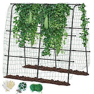 Cucumber Trellis for Garden Vegetable Trellis,63" x 63" U-Shaped Metal Garden Trellis Arch Plant Grow Support Frame for Climbing Plants Support Vegetable Flower Fruits Vine,with Nylon Netting(Black)