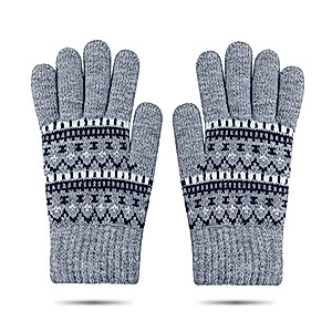 Screen Gloves Snow Flower Warm Knit Winter Gloves Christmas Gifts Stocking Stuffers For Women Fishing (Grey, One Size)