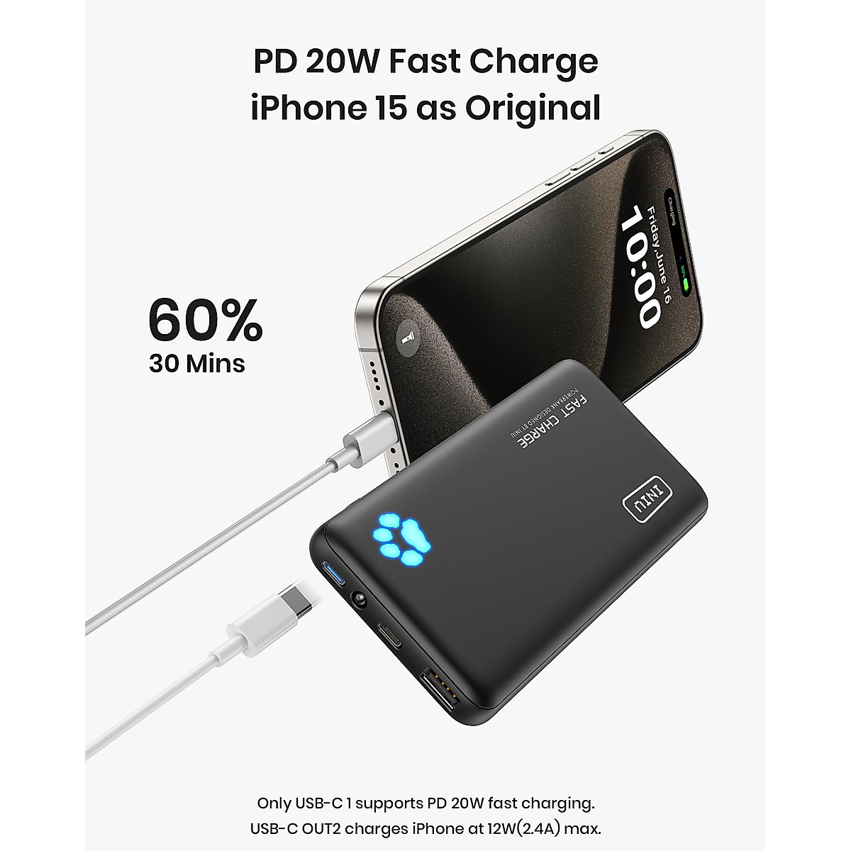 INIU Portable Charger, 20W PD3.0 Fast Charging Slimmest 10000mAh Power Bank, USB C in/Out QC4+ Battery Pack, Portable Phone Charger for iPhone 15 14 13 12 11 Pro Samsung S22 S21 Google AirPods iPad