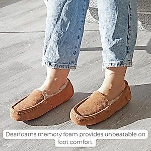 Dearfoams Women's Fireside Water Resistant Indoor/Outdoor Genuine Shearling Mel Moccasin Slipper, Wide Widths
