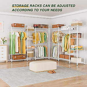 LEHOM G6 Wire Garment Rack Heavy Duty Clothes Rack Compact Large Size Armoire Storage Rack Freestanding Metal Clothing Rack Closet Wardrobe with 3 Hanger Rod and 4 Large Shelves 4 Small Shelves, White