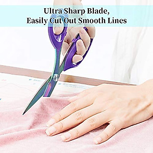 Newness Premium Fabric Scissors, Heavy Duty Sewing Tailor Scissors, Ultra Sharp Titanium Coating Forged Stainless Steel Blade Shears, Unique Purple Craft Scissor for Home Office School Use, 8.3 Inches