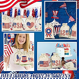24 Pieces Burlap Treat Bags Drawstring Burlap Bags Patriotic Red White and Blue American Flag Star Gift Bags Party Favors Bags for Labor Day Wedding Baby Shower and Christmas DIY (7 x 5 Inch)