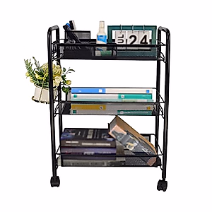 TBGFPO Kitchen Bathroom Bathroom Shelving Trolley with Wheel Three-Layer Storage Rack with Hook Trolley (Color : D, Size : As Shown)