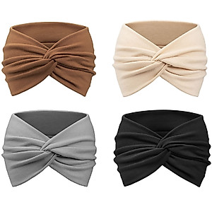 DRESHOW 4 Pack Turban Headbands for Women Wide Vintage Head Wraps Knotted Cute Hair Band Accessories