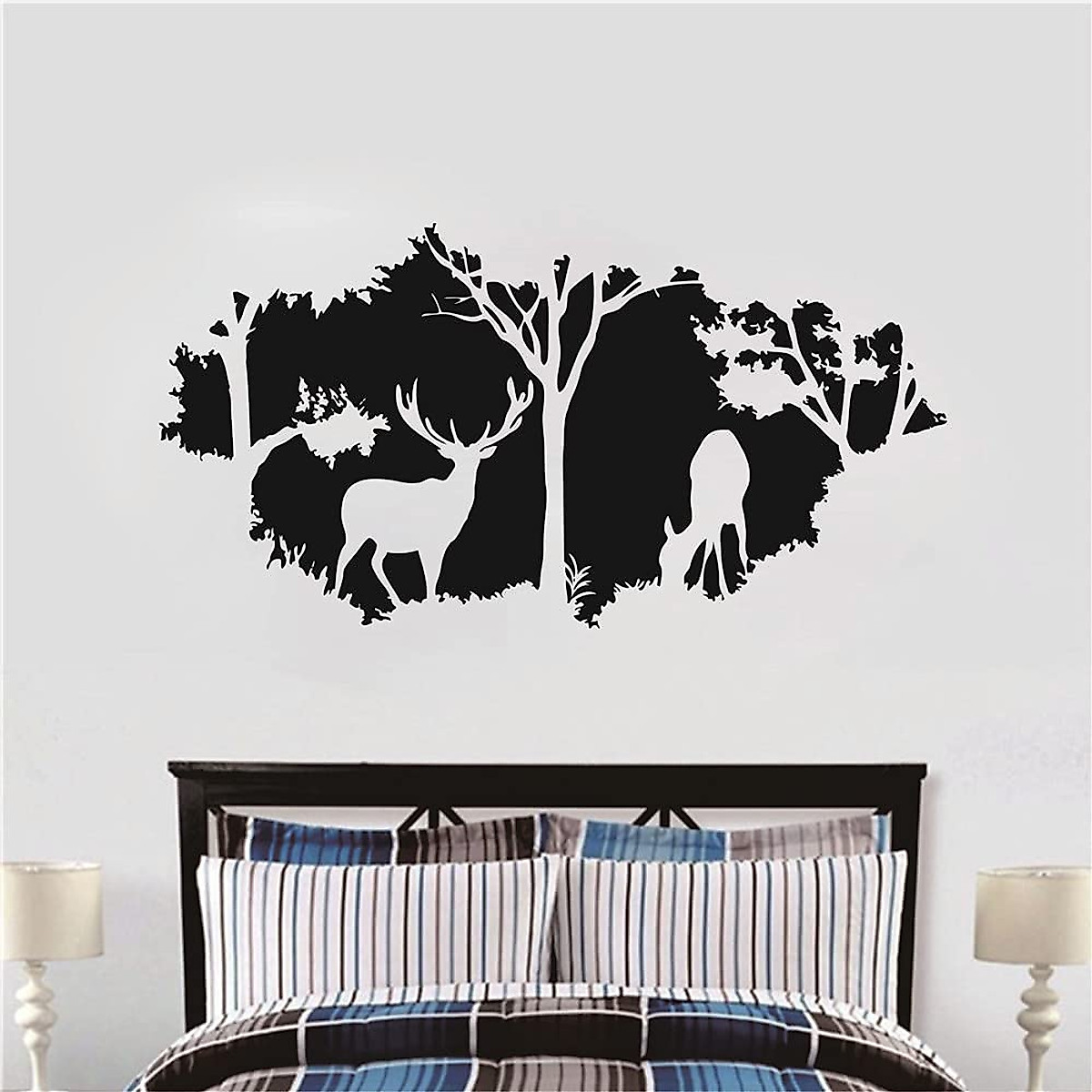 Forest Animals Wild Deers Wall Deal Art Vinyl Wall Sticker for Boys Kids Room Hunting Jungle Wall Decal for Bedroom Living Room Art House Decor Mural TM-46 (Black)