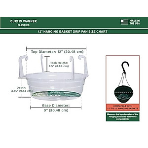 Curtis Wagner Plastics Plant Hanging Basket Drip Pans (5-Pack) - Clear, Round (Diameter = 9" Base, 12" Top, 3.75" Depth) Thin Plastic Indoor Outdoor