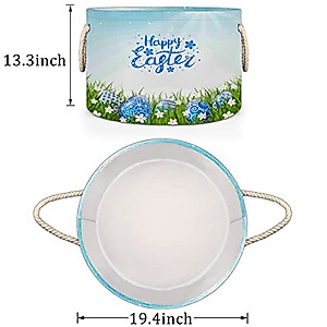 Easter Eggs Blue Large Round Baskets for Storage Laundry Baskets with Handles Blanket Storage Basket for Bathroom Shelves Bins for Organizing Nursery Hamper Girl Boy