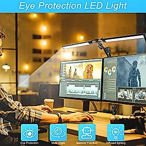 Double Head LED Desk Lamp, Swing Arm Desk Light with Clamp & Adapter, Architect LED Desk Lamps, Eye-Caring Table Lamp with 3 Color Modes & 10 Brightness Levels, Adjustable Desk Lamp for Home or Office